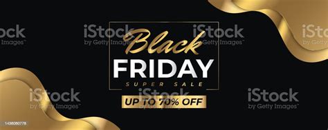 블랙 프라이데이 판매 배너 또는 블랙과 골드 배경과 포스터 블랙 프라이데이 캠페인을위한 광고 및 프로모션 배너 템플릿 디자인 계절에 대한 스톡 벡터 아트 및 기타 이미지