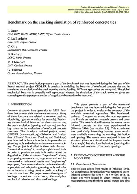 Pdf Benchmark On The Cracking Simulation Of Reinforced Concrete Ties