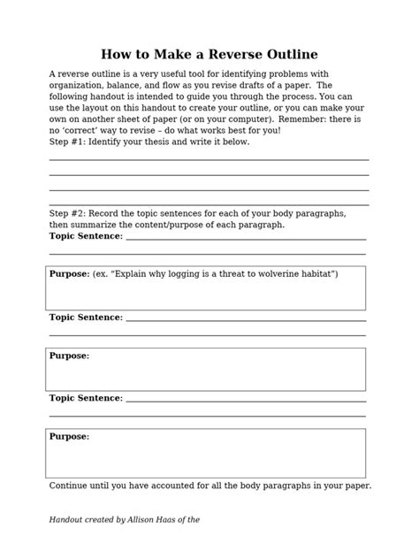 Reverse Outline Worksheet Pdf