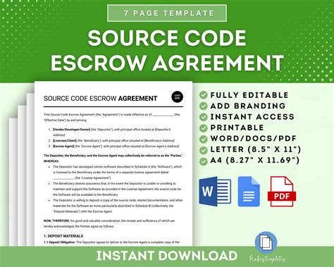 Source Code Escrow Agreement Template Probiztemplates