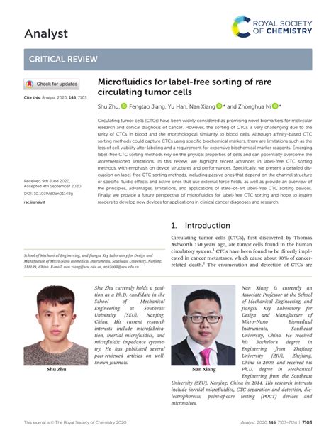 Pdf Microfluidics For Label Free Sorting Of Rare Circulating Tumor Cells