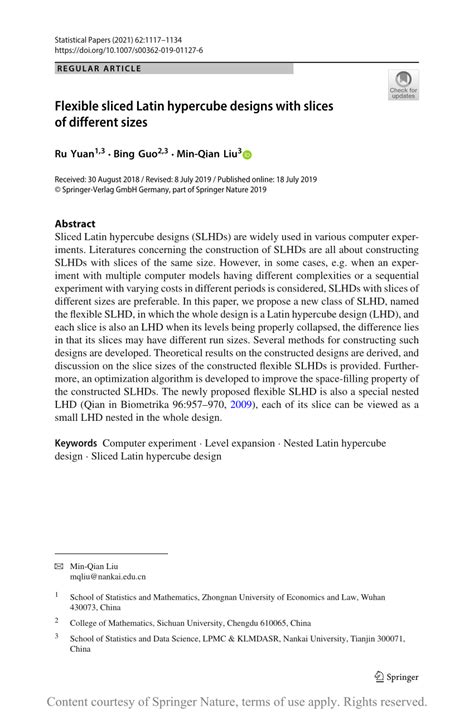 Flexible Sliced Latin Hypercube Designs With Slices Of Different Sizes Request Pdf