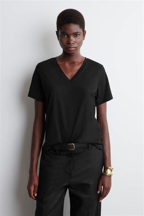 V Neck Cotton T Shirt Black
