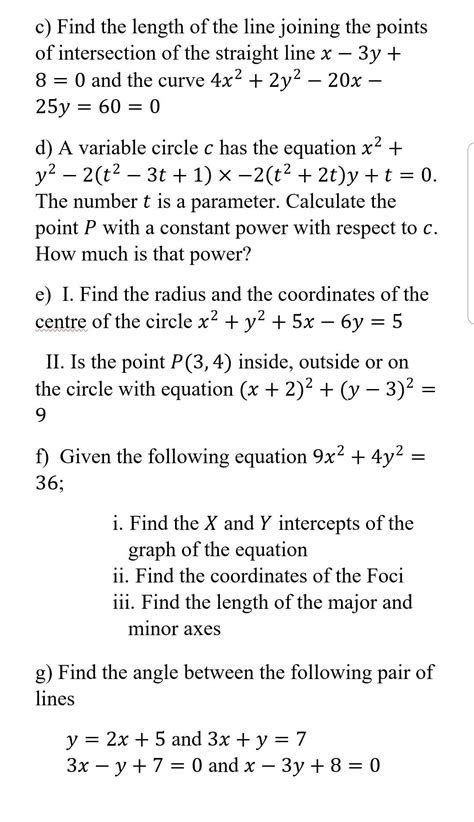 Solved C Find The Length Of The Line Joining The Points Of Chegg