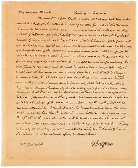 Thomas Jefferson Polygraph Letter As President To His Daughter