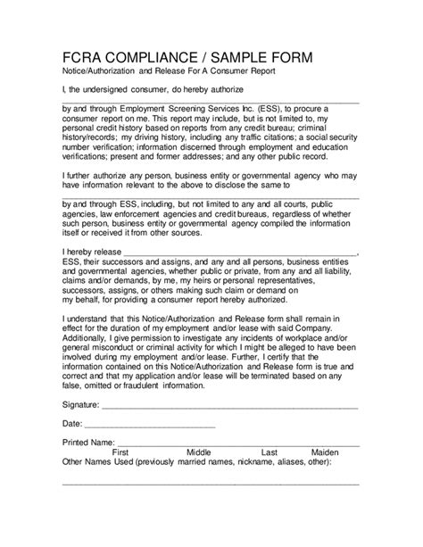 Fcra Compliance Form In Word And Pdf Formats