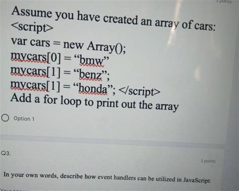 Solved PO Assume You Have Created An Array Of Cars Add A Chegg