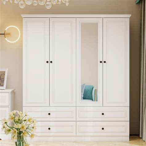 Idealcabin Freestanding Wardrobe Armoire With Drawers Modern Bedroom Wardrobe Closet For