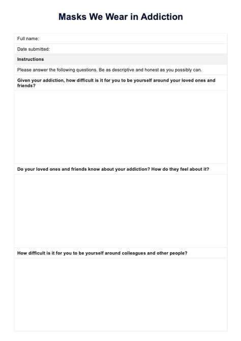 Masks We Wear In Addiction Pdf Worksheet And Example Free Pdf Download