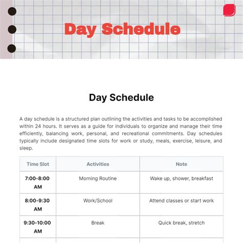 Free Day Schedule Template To Edit Online