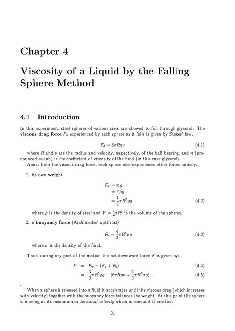 PHYS Viscosity Of Liquid Manual Chapter Viscosity Of A Liquid By The Falling Sphere