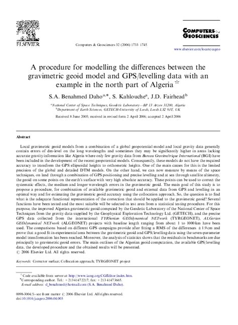 Pdf A Procedure For Modelling The Differences Between The Gravimetric