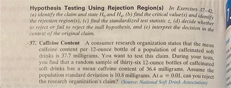 Solved Hypothesis Testing Using Rejection Region S In Chegg