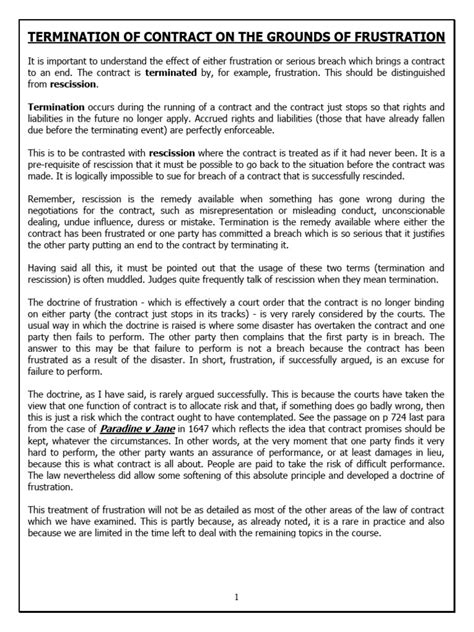 Termination Of Contract On The Grounds Of Frustration Pdf Breach Of Contract Justice