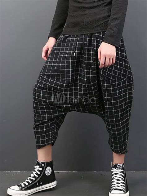 Black Harem Pants Plaid Casual Pants For Men Black Harem Pants