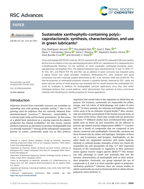 Pdf Sustainable Xanthophylls Containing Poly E Caprolactone S Synthesis Characterization