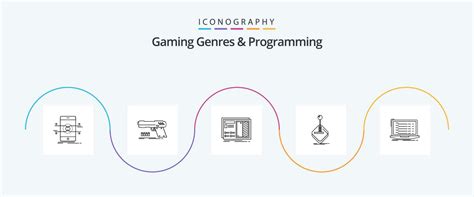 gaming genres and programming line 5 icon pack including gaming arcade