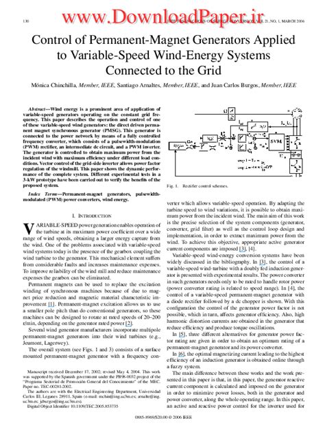 Pdf Control Of Permanent Magnet Generators Applied To Variable Speed