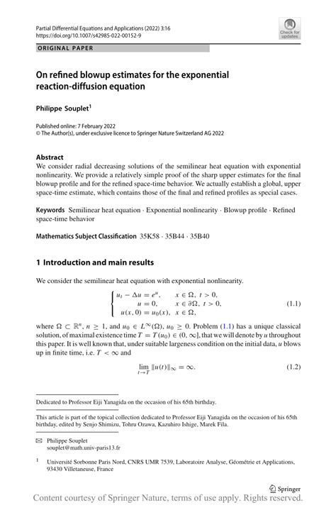 On Refined Blowup Estimates For The Exponential Reaction Diffusion Equation Request Pdf