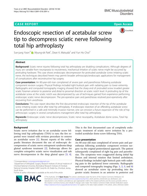Pdf Endoscopic Resection Of Acetabular Screw Tip To Decompress