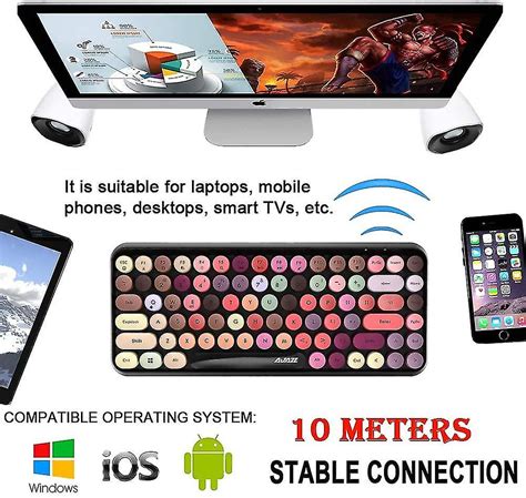 Mini 84 Key Retro Round Keycap Wireless Bluetooth Keyboard Fruugo Us