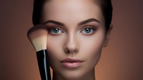 Premium Ai Image Portrait Of A Girl With Cosmetic Brush Near Face Ai