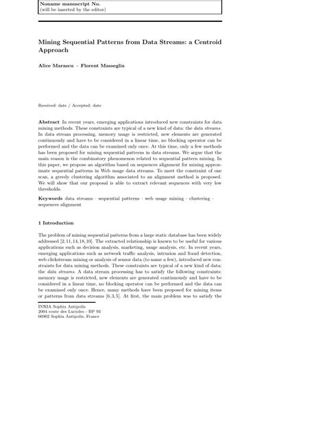 Pdf Mining Sequential Patterns From Data Streams A Centroid Approach