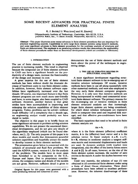 Recent Advances In Fem Pdf Finite Element Method Computational Fluid Dynamics
