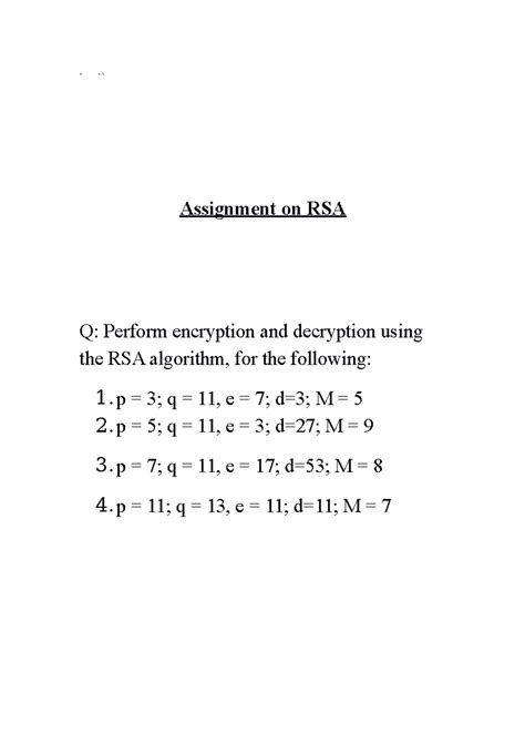 Questions Of Rsa Assignment On RSA Q Perform Encryption And Decryption Using The RSA