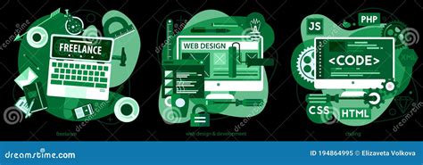 Coding Programming Scripting And Development Concept Banners Stock Vector Illustration Of