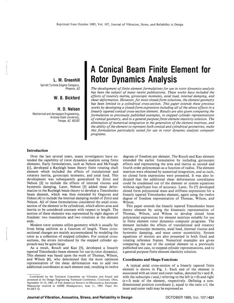 Pdf A Conical Beam Finite Element For Rotor Dynamics Analysis