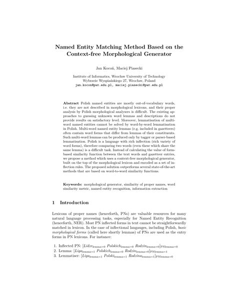 Pdf Named Entity Matching Method Based On The Context Free Morphological Generator