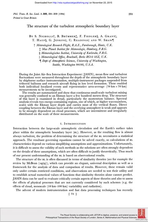 Pdf The Structure Of The Turbulent Atmospheric Boundary Layer And Discussion