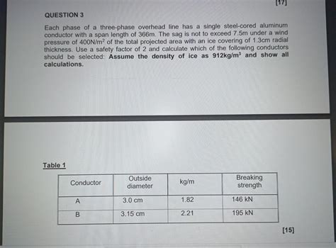 Solved Question 3 Each Phase Of A Three Phase Overhead Line