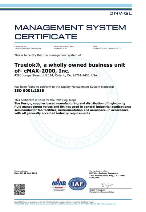 Iso 9001 2015 Certification Truelok