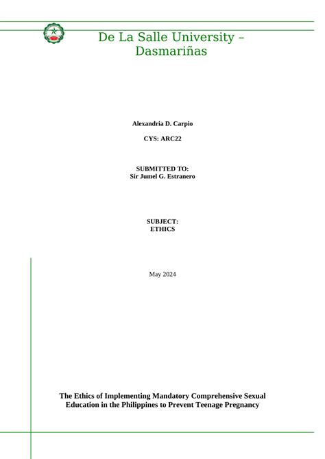 PDF The Ethics Of Implementing Mandatory Comprehensive Sexual Education In The Philippines To