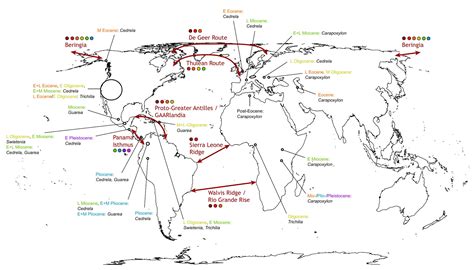 World Map Showing The Land Connections And Dispersal Paths