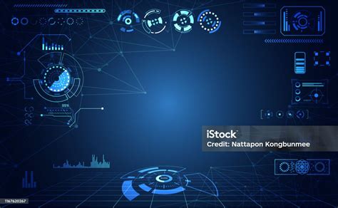 디지털 데이터 차트 통신 컴퓨팅 및 하이테크 미래 디자인 배경에 원 퍼센트 활력 혁신의 추상 기술 Ui 미래 개념 Hud 인터페이스 홀로그램 요소 0명에 대한 스톡 벡터