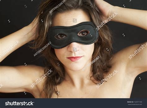 Pretty Naked Woman Mask Over Black Stock Photo Edit Now