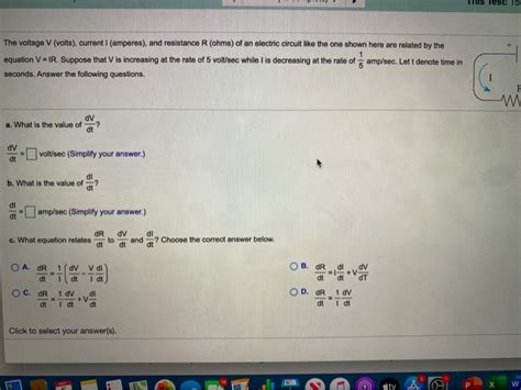 Solved This Test 15 The Voltage V Volts Currentl Chegg Com