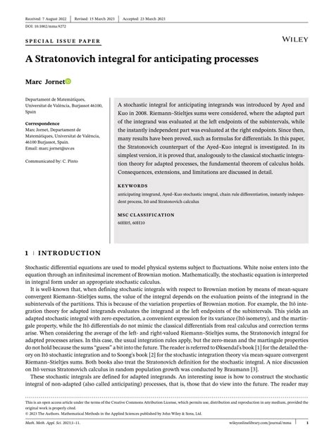Pdf A Stratonovich Integral For Anticipating Processes
