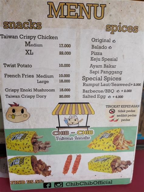 Menu At Chib Chib Taiwan Snack Koja Restaurant North Jakarta