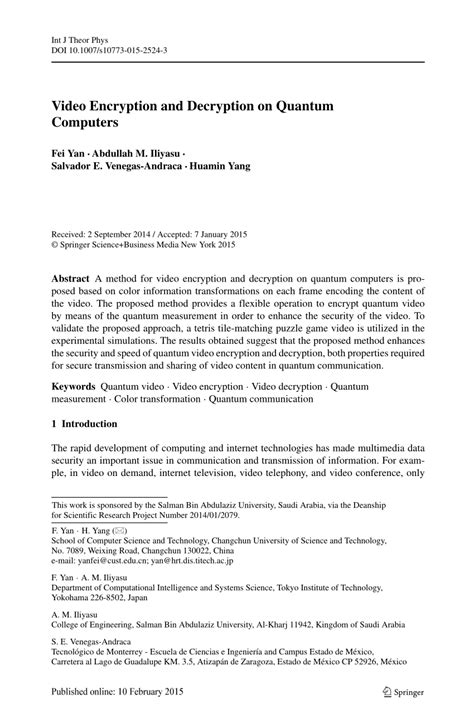 Pdf Video Encryption And Decryption On Quantum Computers