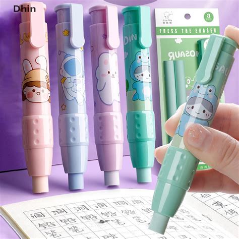 Dhin Pressing Cartoon Pencil Eraser Pen Type Cute Eraser Replaceable Rubber Core Cod Shopee