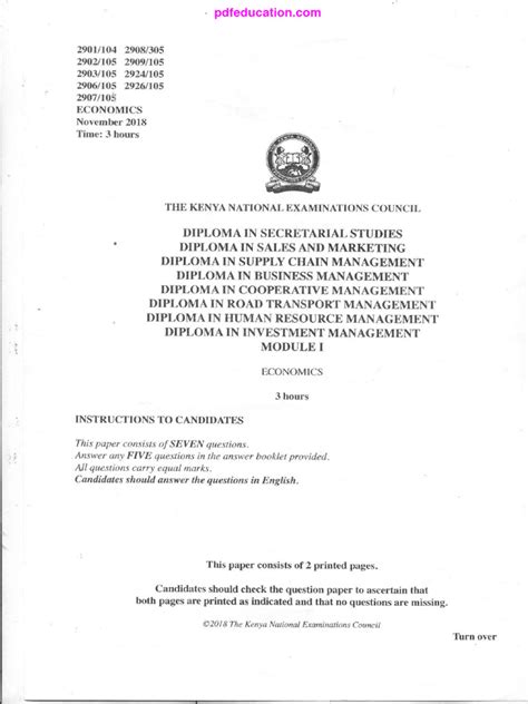 Economics Knec Past Exam Papers Nov 2018 Pdf