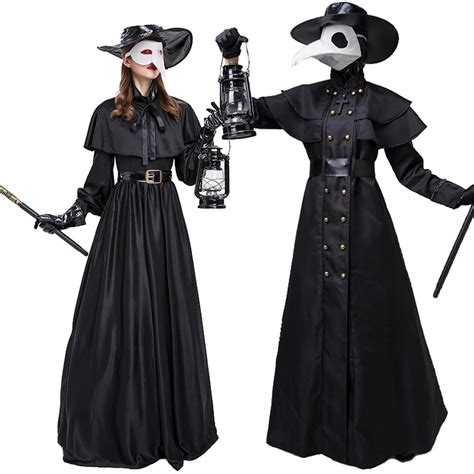 Carnival Halloween Couples Plague Doctor Costume Middle Ages War Nurse