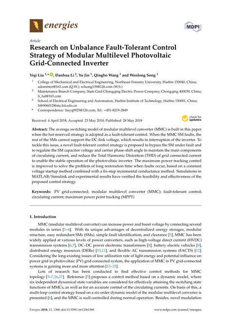 Pdf Research On Unbalance Fault Tolerant Control Strategy Of Modular Multilevel Photovoltaic