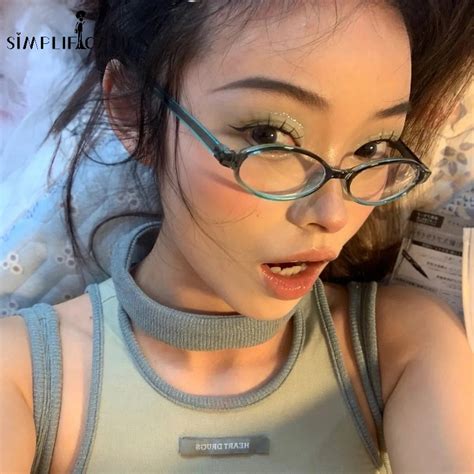 Fashion Korean Retro Small Oval Eyeglass Y2k Small Frame Gradiant Green Glasses Flat Glasses For