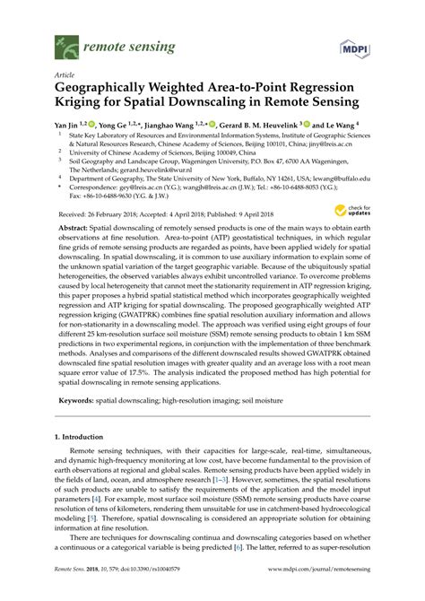 Pdf Geographically Weighted Area To Point Regression Kriging For