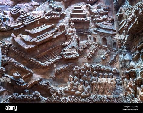 Stone Carved Base Relief Of Ky Lan Temple Human Figures And Floral